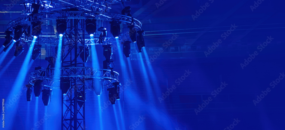 Metal construction with spotlights. Lighting equipment for concert ...