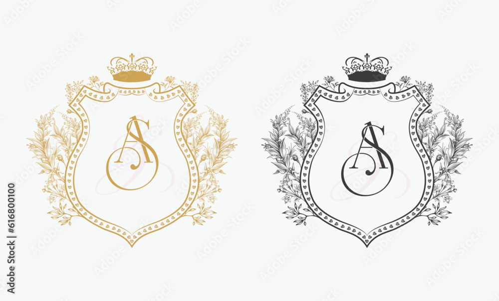 Crown Wedding Crest Monogram. Elegant Royal Emblem Logo for Wedding ...