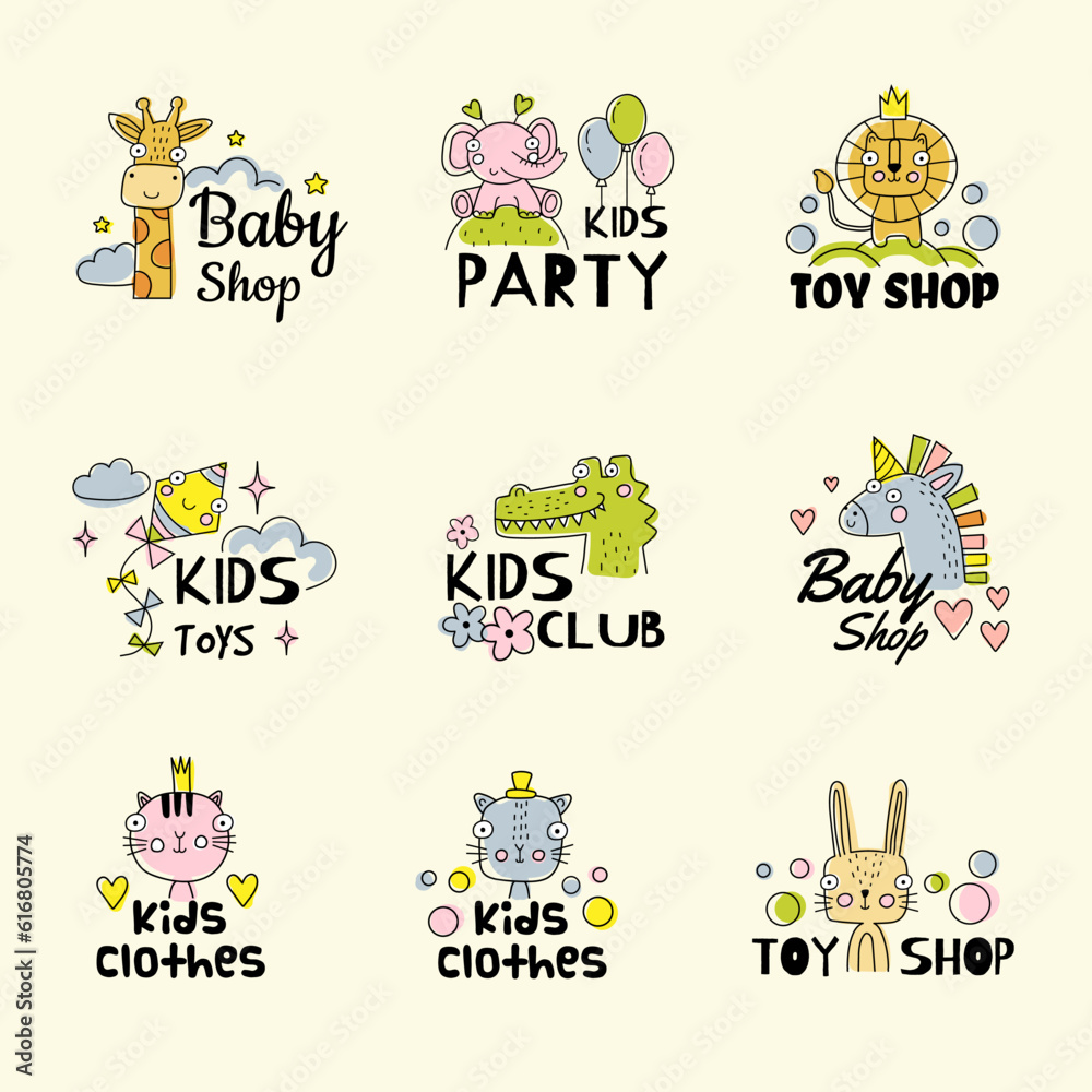 Baby logo. Kids badges and symbols with place for text cute funny ...