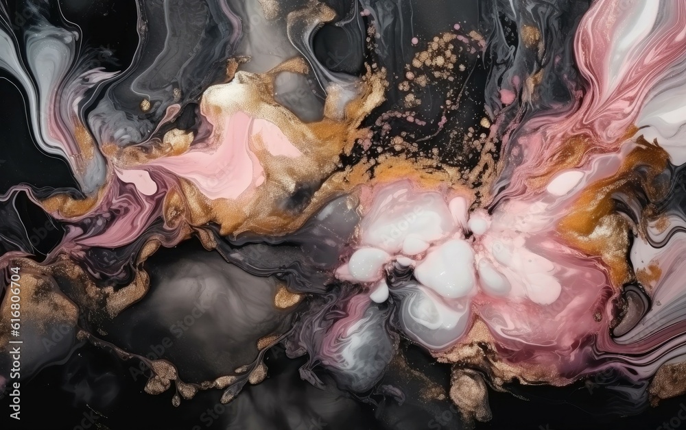Abstract liquid art painting in alcohol ink technique. Pink, gold ...