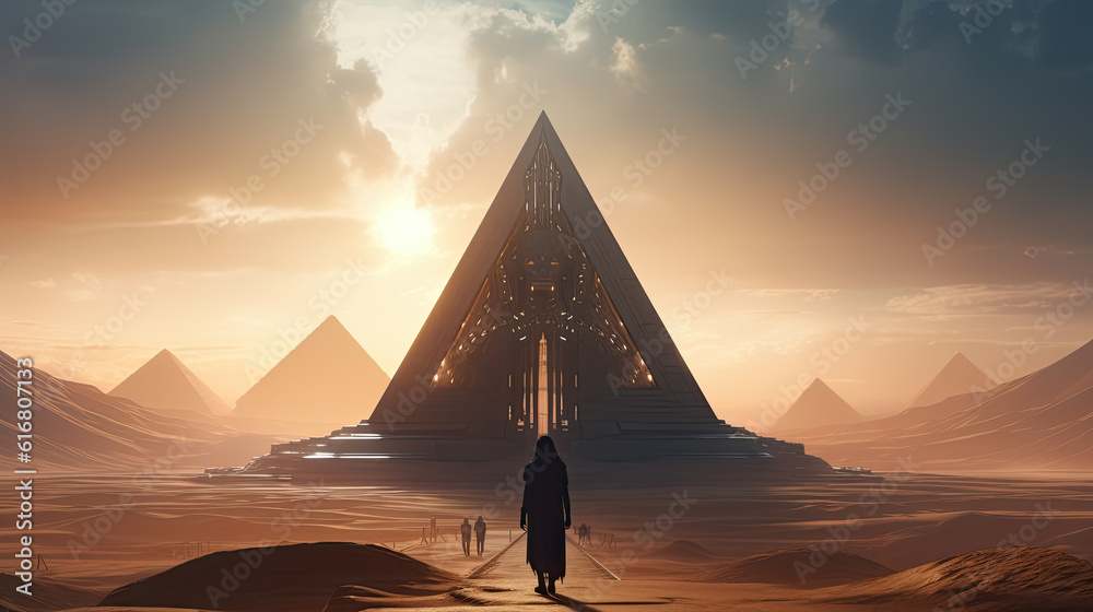 Illustration about Sci Fi pyramids game scenario - AI generated image ...