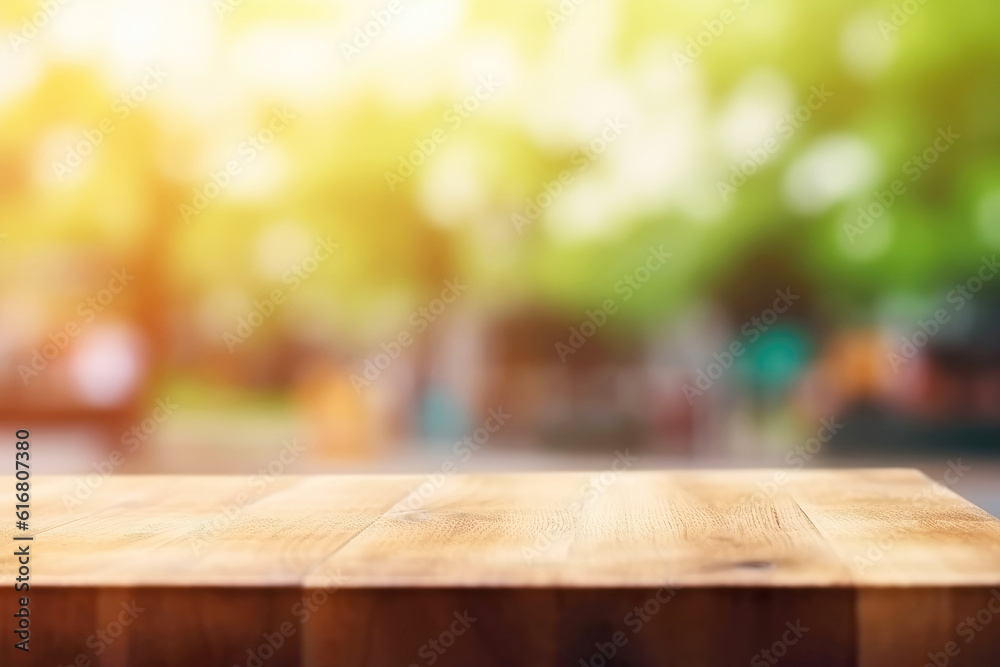 Empty wooden table in coffee shop cafe as mock-up template (Generative ...