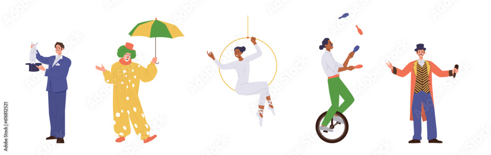 Set of funny circus artists and street performers cartoon people ...