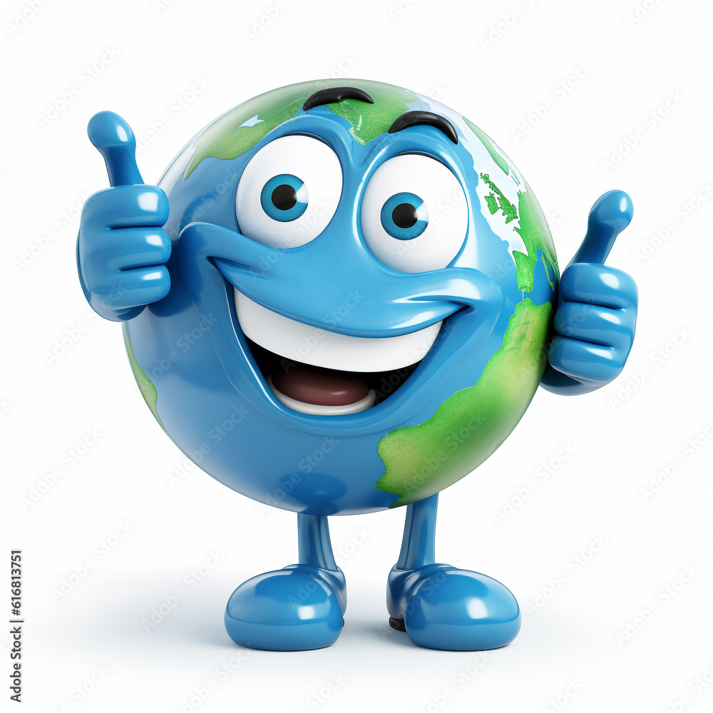 World Earth Globe giving thumbs up. Empty copy space for text ...