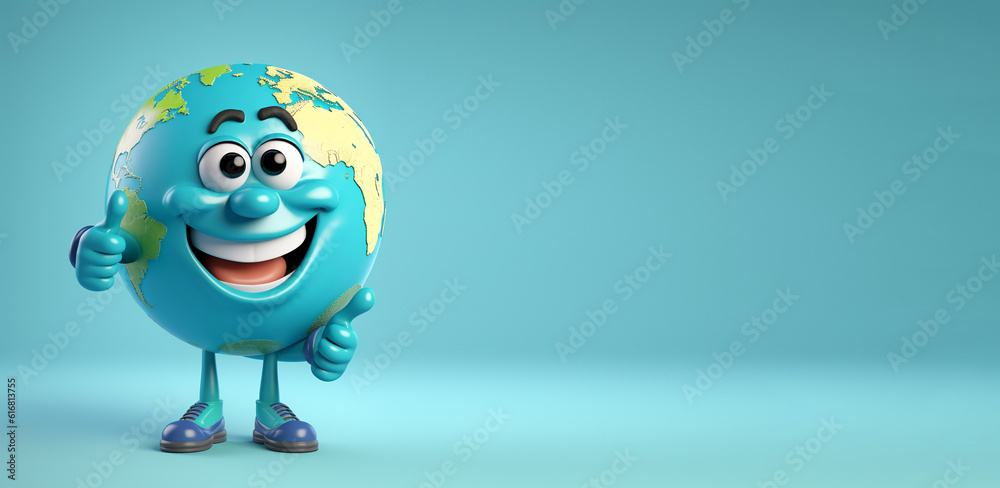 World Earth Globe giving thumbs up. Empty copy space for text ...