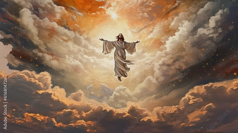 Ascension of Jesus Christ. Painting illustration, generative ai. Stock ...