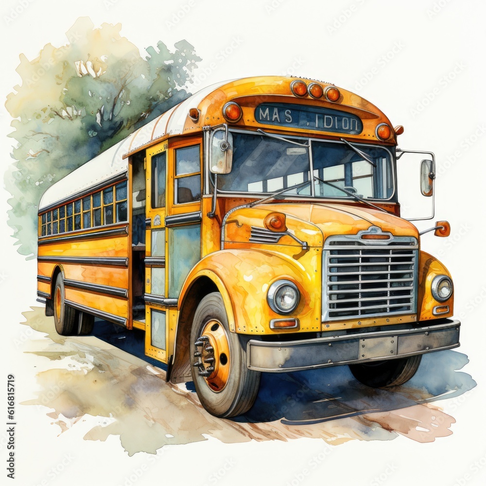 Watercolor professional clip-art painting of a students yellow school ...