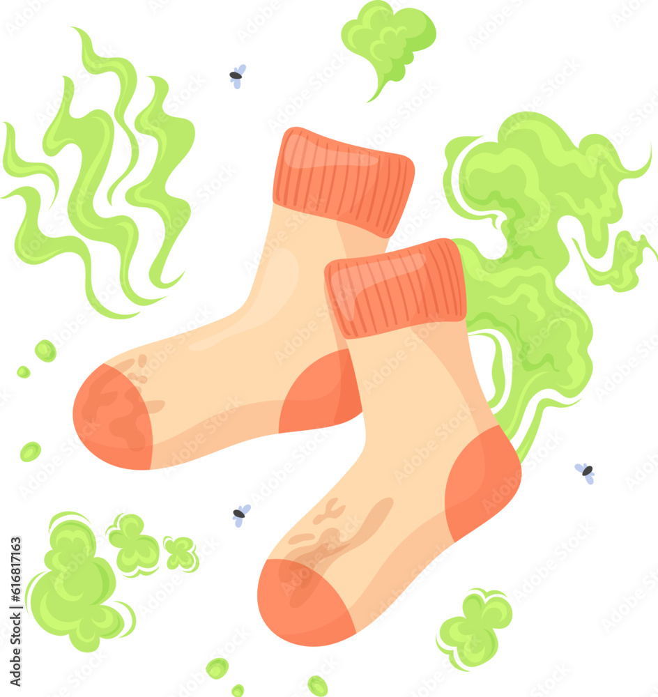 Smelly socks. Dirty stinky rotten sock from old foot shoes, sweaty used ...