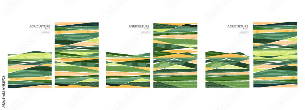 Trendy agriculture field template or farm card background. Nature or ...