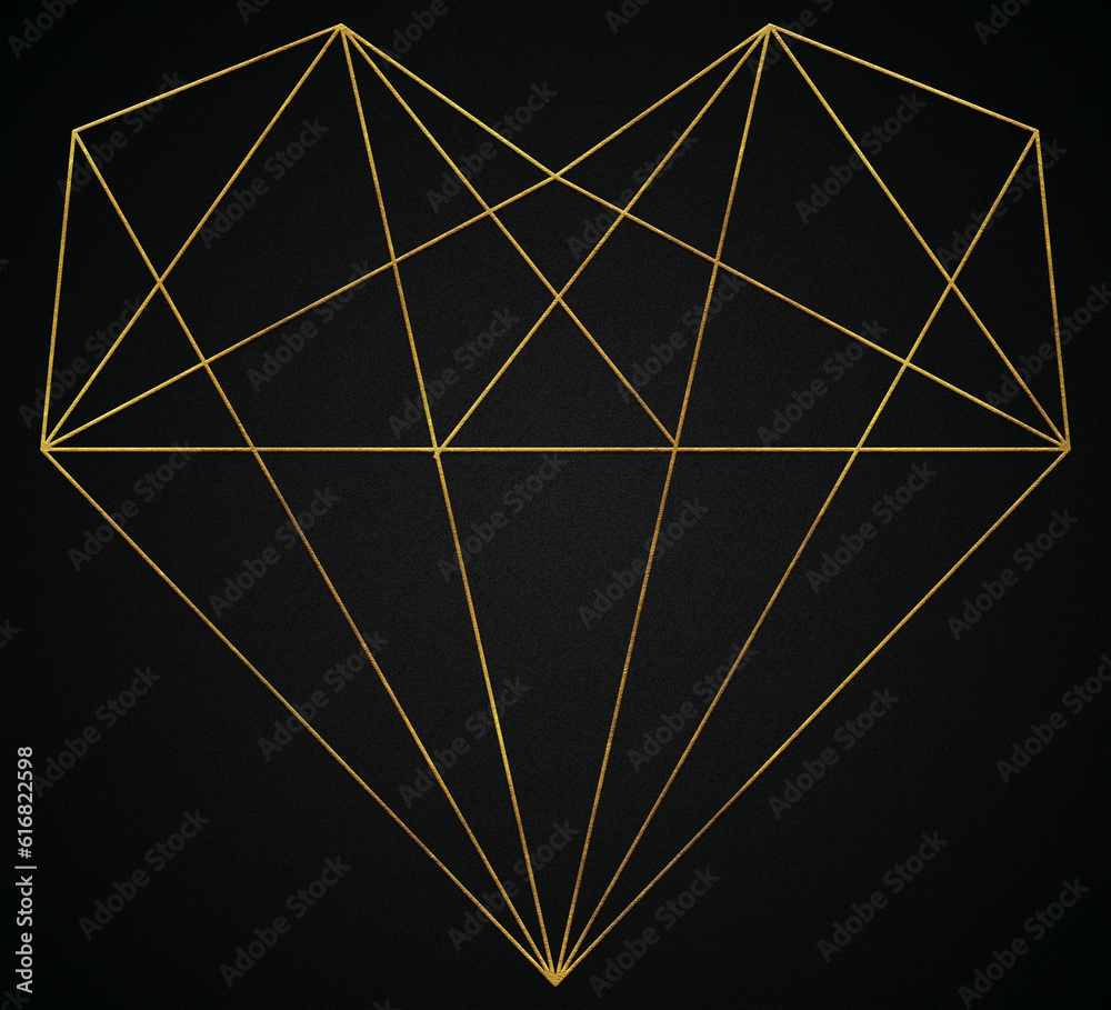 Golden abstract geometric Shape diamond heart logos, Art deco, golden ...