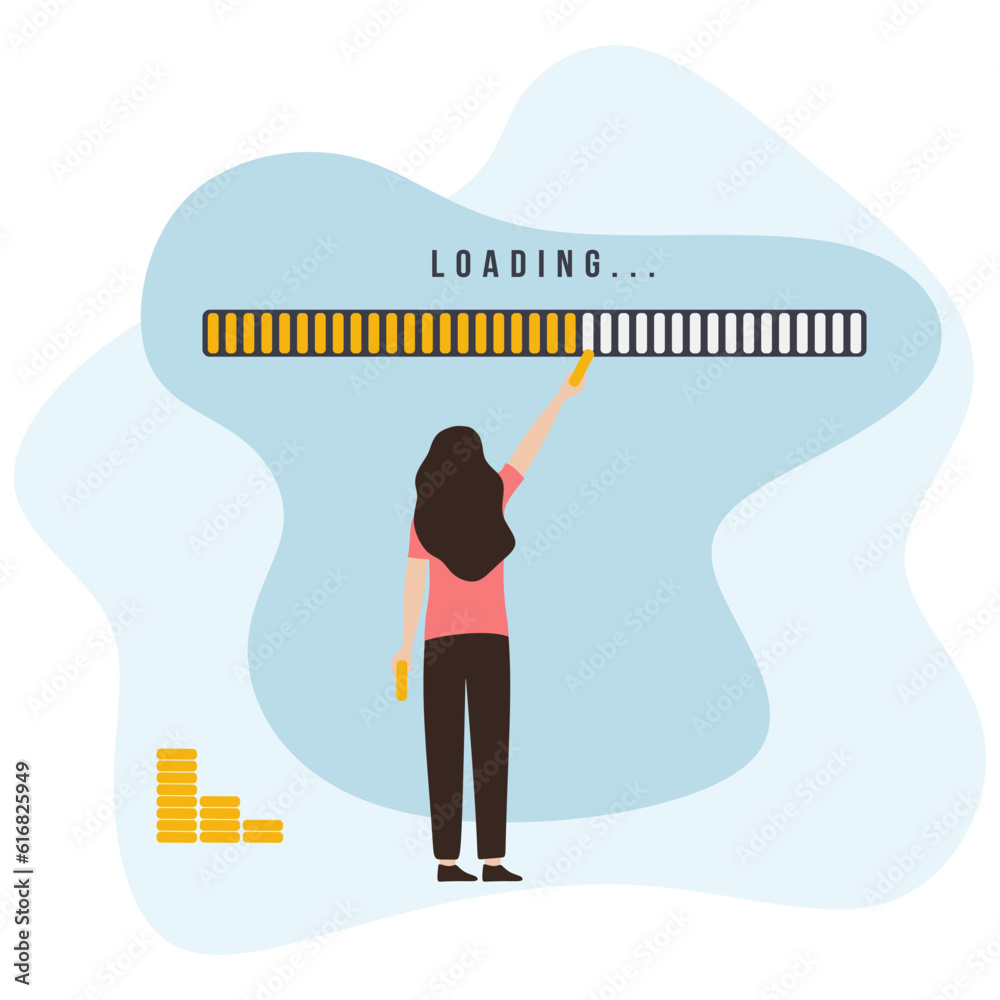 Young woman helping the process Loading. Waiting for download to ...