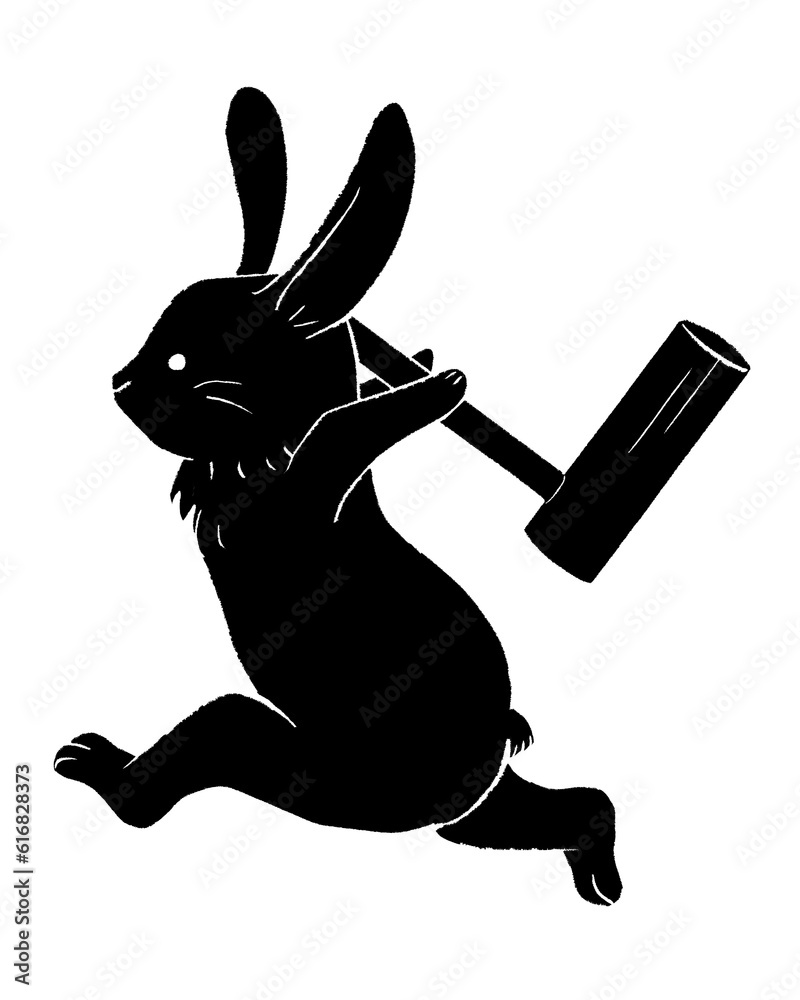 Rabbit with pestle clipart; black and white PNG Stock Illustration ...