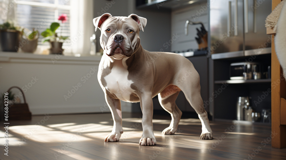 American Bully dog, pure bred, real picture, 8k, raytracing, sitting on ...