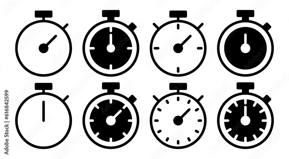 stopwatch icon set illustration. Timer sign and symbol. Countdown icon ...