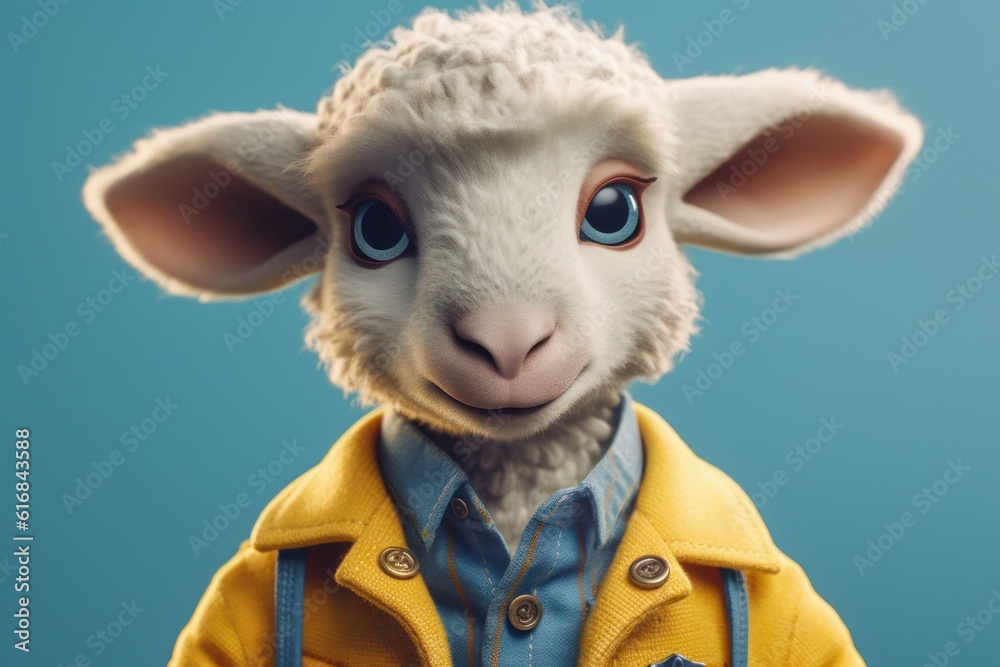 Anthropomorphic baby sheep dressed in human clothing. Humanized animal ...