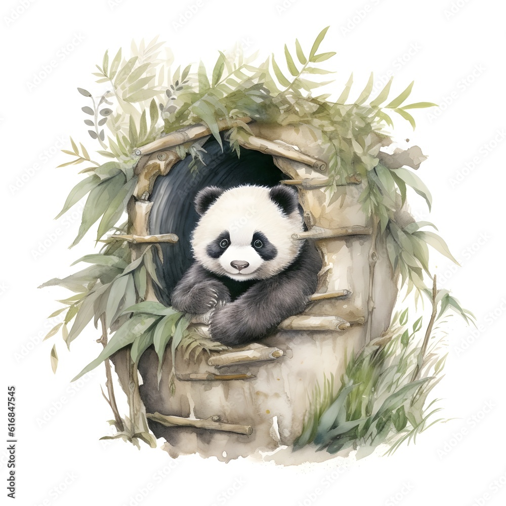 Hiding Panda Watercolor Clipart, Panda Watercolor Illustration, Cute ...