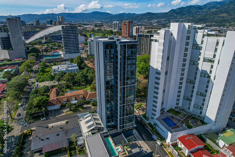 Beautiful aerial view of the Sabana Park in San Jose Costa Rica, and ...