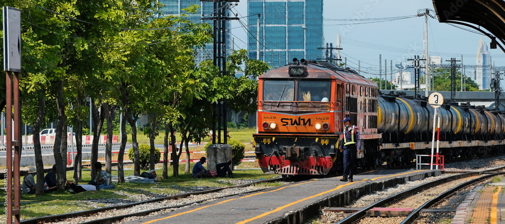 Cargo train at Bang Sue Junction on June 25, 2023 in Thai capital ...