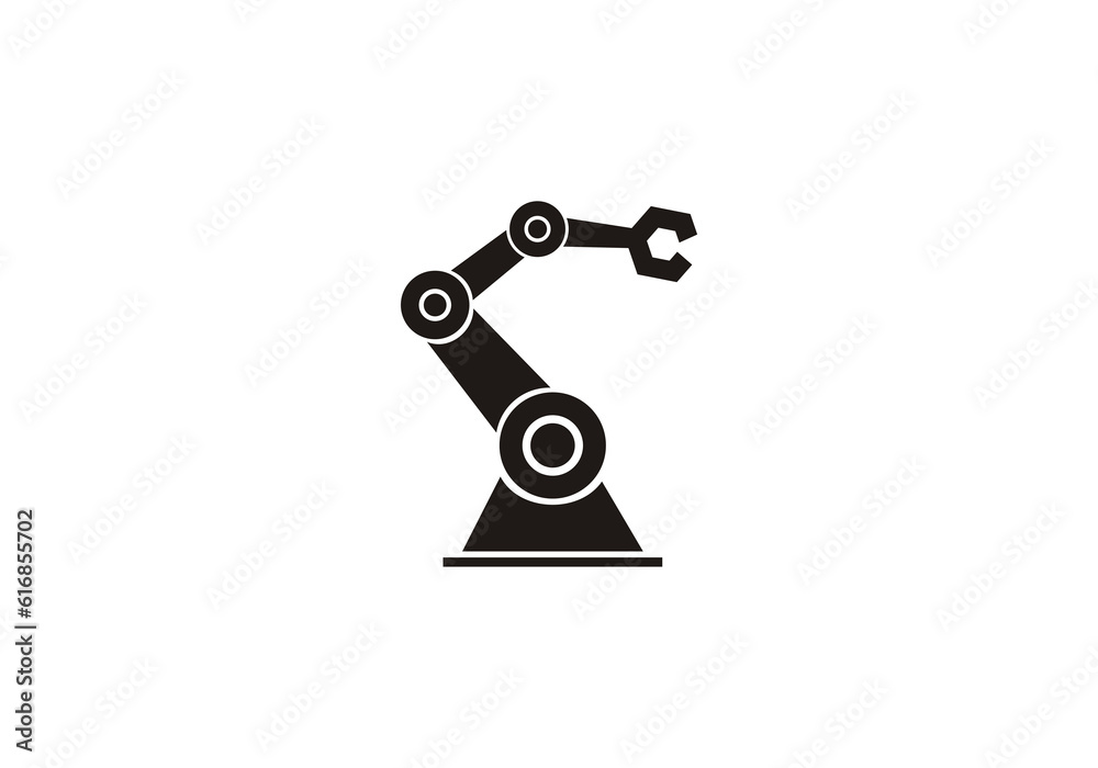 Manipulator robot hand symbol black silhouette icon. Robotic limbs logo ...