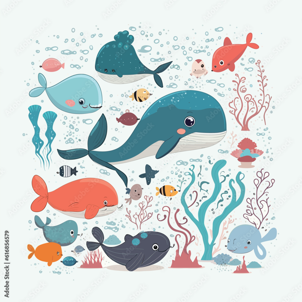 vector cute sea cartoon style Stock Vector | Adobe Stock