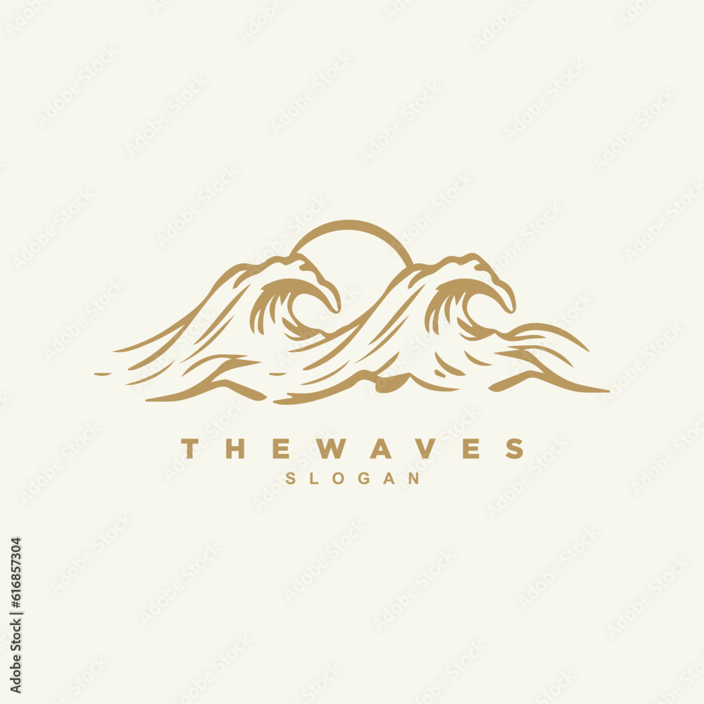Vetor de Vintage golden wave surfing sunset paradise logo design do ...