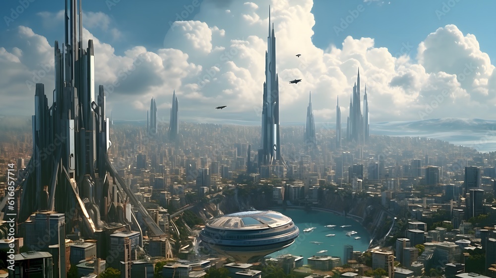 A modern futuristic city in the future world Stock Illustration | Adobe ...