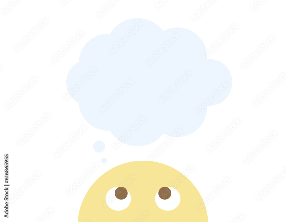 Thinking emoticon with a empty thinking bubble above his head on a ...