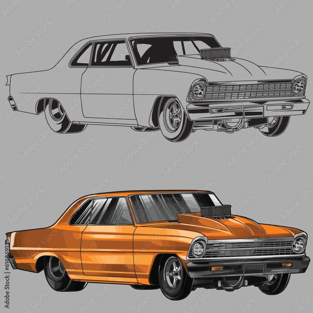 orange drag race racing car isolated in white background for business ...