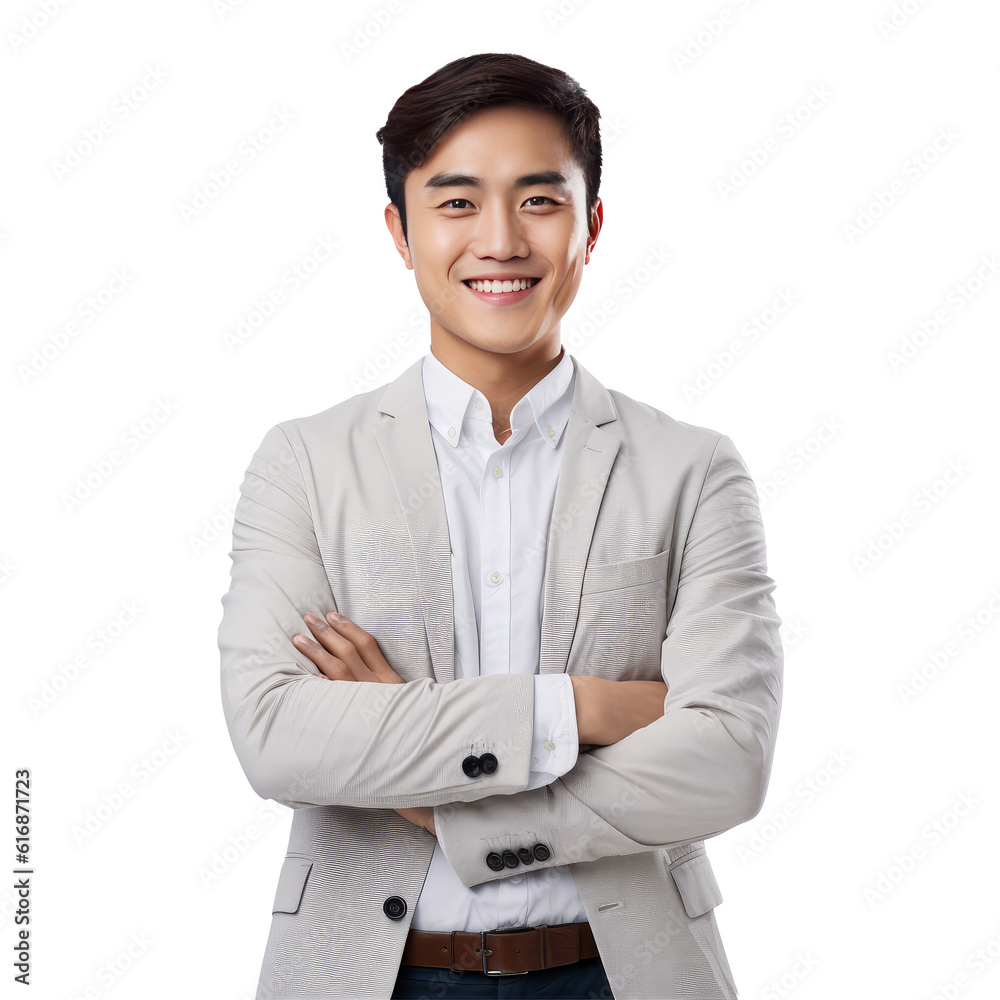 Young handsome asian man happy face smiling with crossed arms looking ...