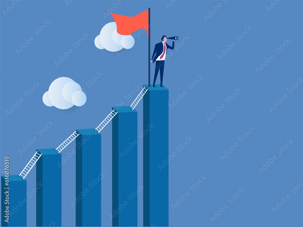 businessman climb up ladder step by step on graph to achieve goal. Step ...