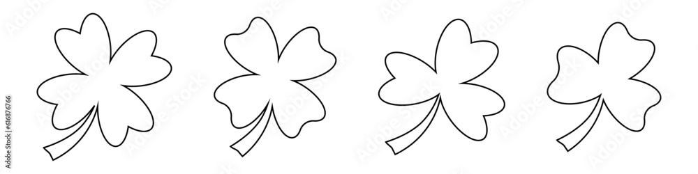 Set of three and four leaves clovers line icons. Clover line silhouette ...