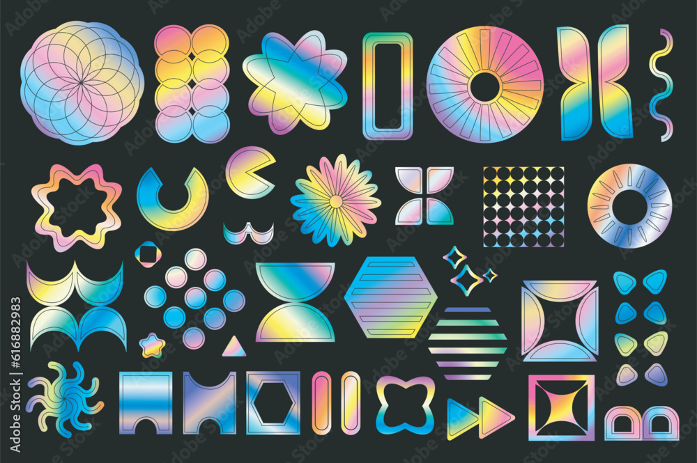 Holographic stickers mega set in graphic flat design. Bundle elements ...