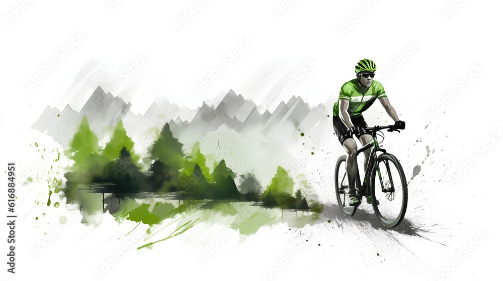 ภาพประกอบสต็อก Healthy green lifestyle concept, person riding a bicycle ...