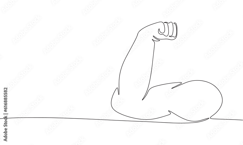One line arm with biceps. Line art hand of sportsman. One line ...
