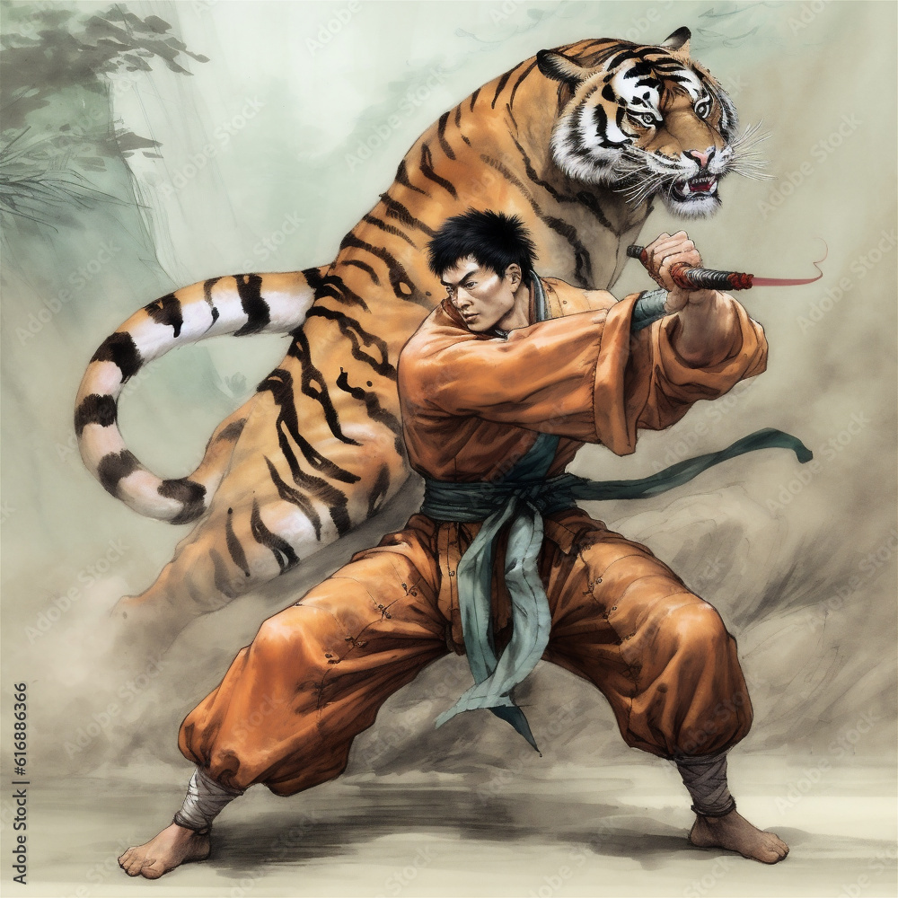 Story screen of ancient Chinese novels, Wu Song fights the tiger Stock ...