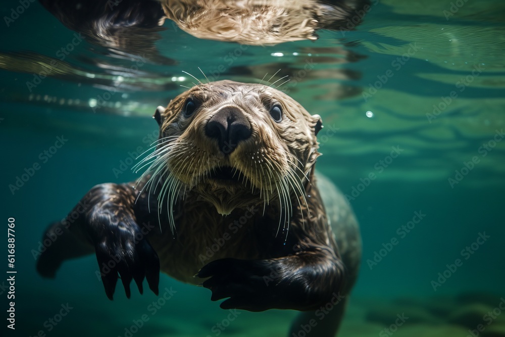Cute Sea Otter Playing Underwater. Stock Illustration | Adobe Stock
