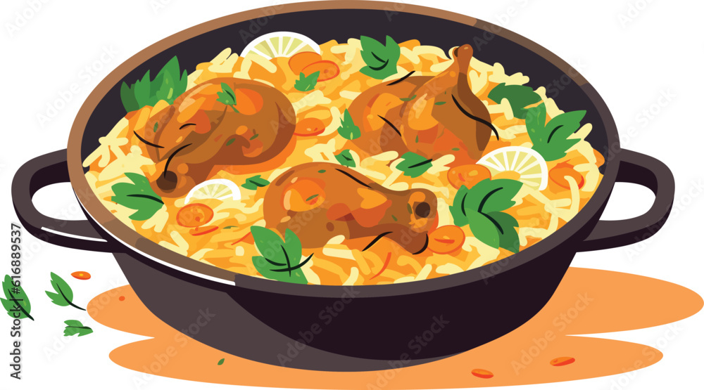 Poster hot and spicy chicken biryani with roasted pieces and lemon ...