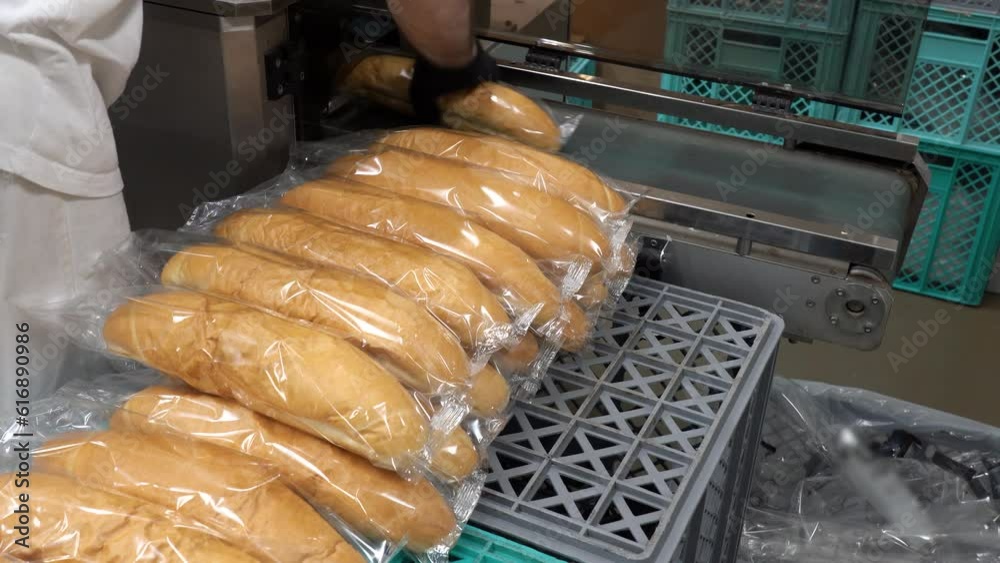 Vídeo do Stock: Packaging Line with Fresh Bread Wrapped in Clear ...