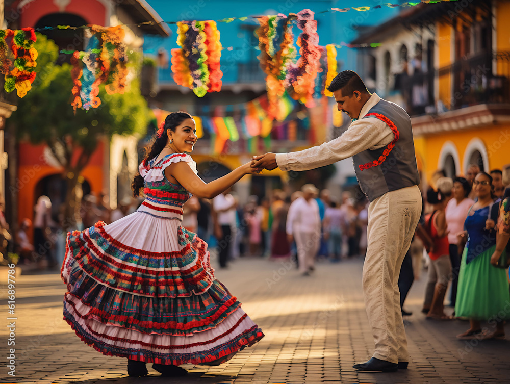 Poster ilustración pareja tradicional bailarines folklore – Muurposter | Europosters