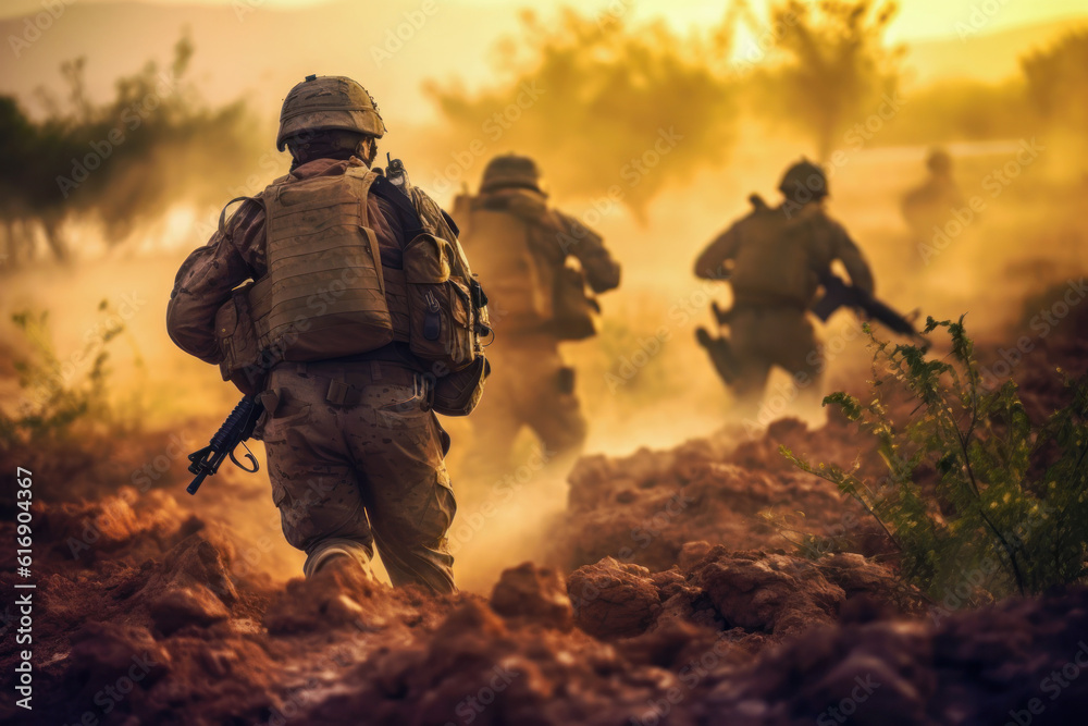 military soldiers fighting on the battlefield, Generative AI Stock ...