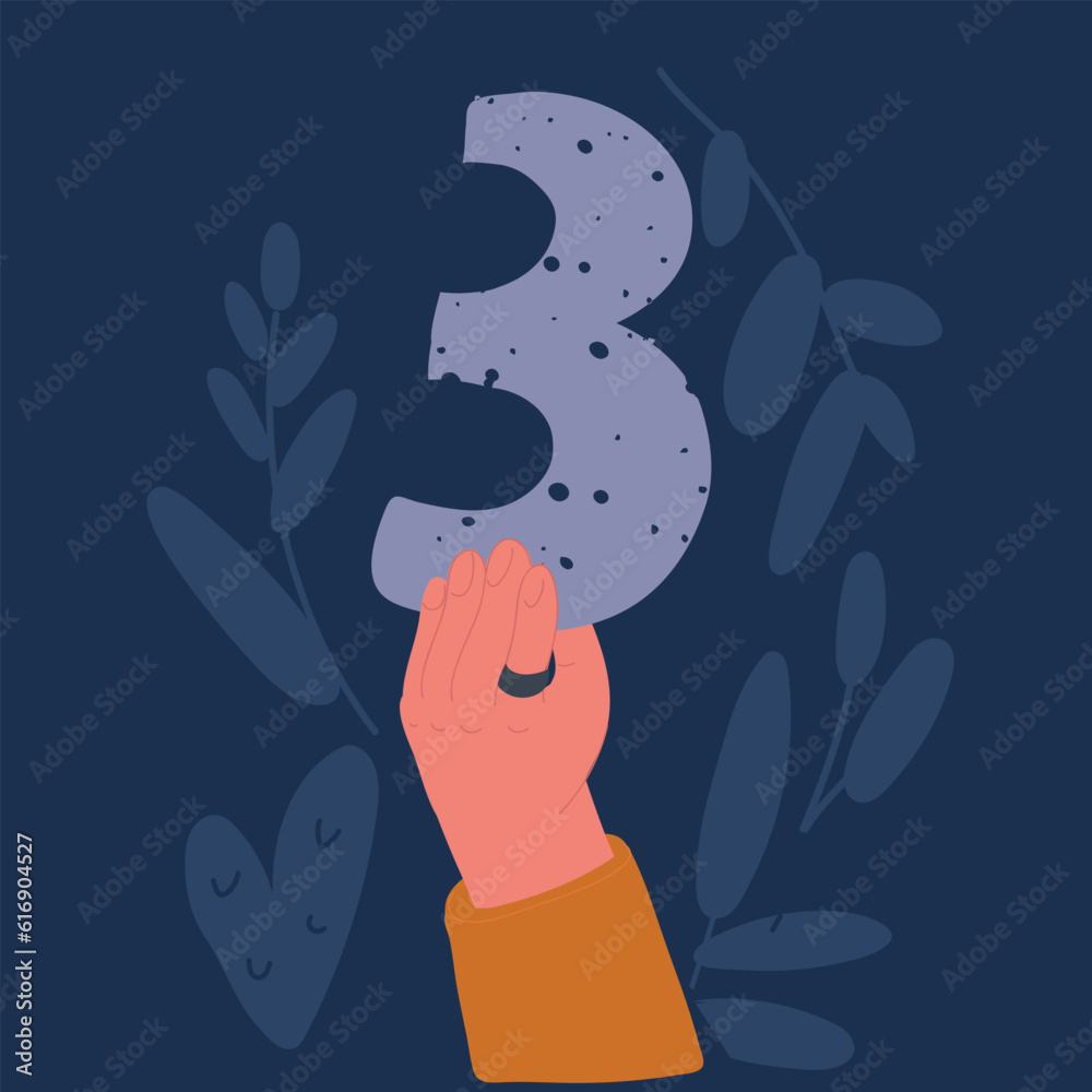 Cartoon vector illustration of hand holding number three 3. Stock ...