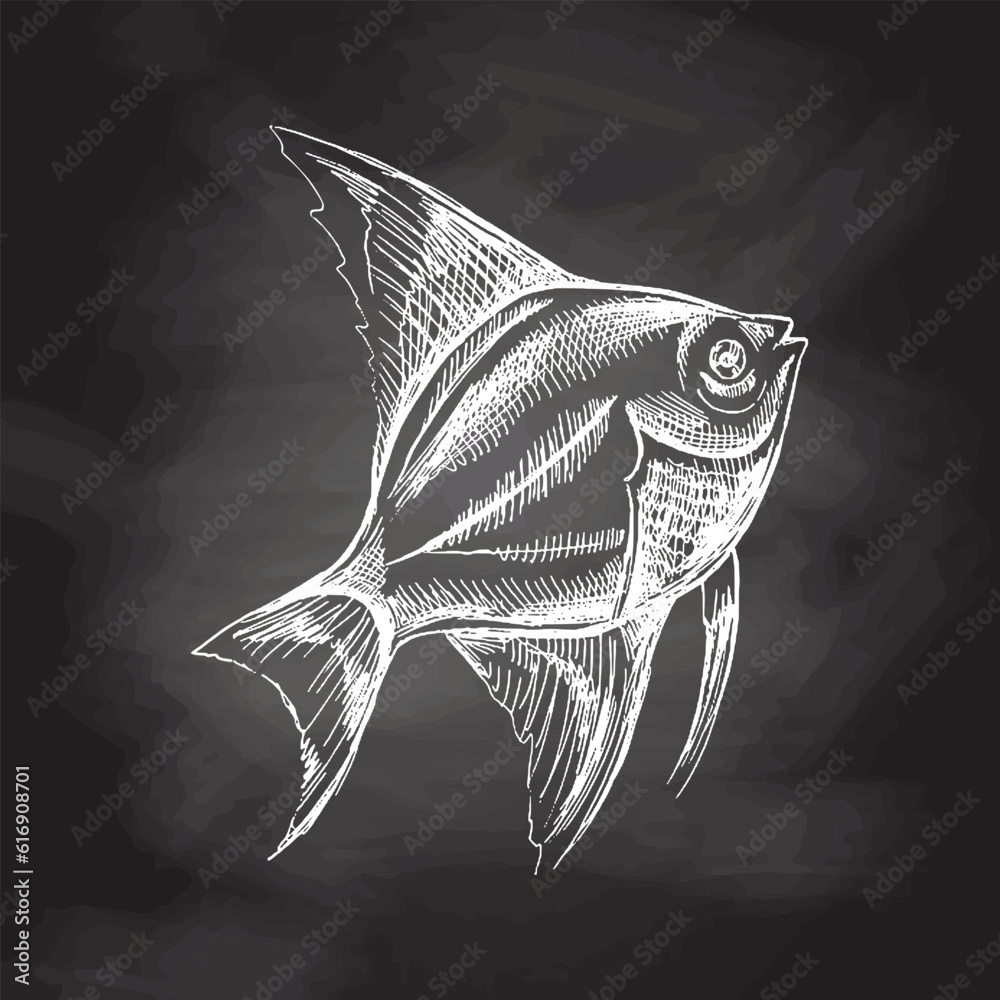 Tropical fish illustration, drawing, engraving, ink, line art, vector ...