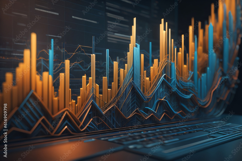 Financial data visualization with stock diagrams, statistic bars and ...