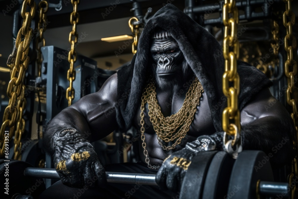 Gorilla working out in gym with heavy weights. Generative AI 1 Stock ...