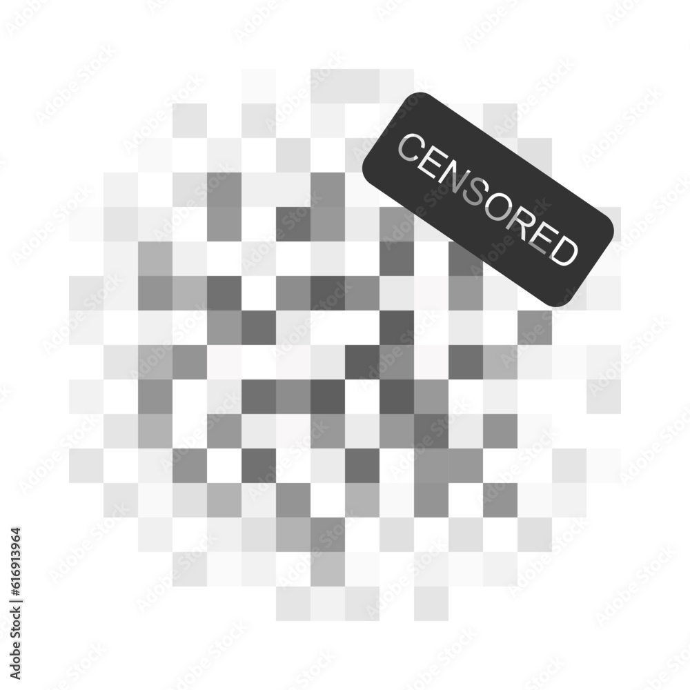 Round shaped pixel checkered mosaic texture with inscription censored ...
