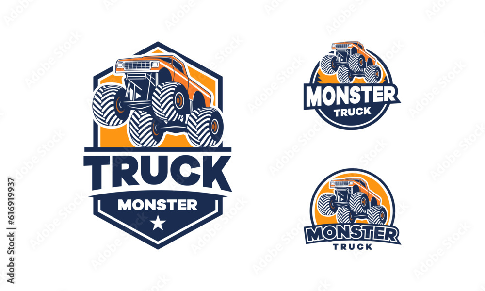 Vetor de Set of Monster Truck Logo Badge Vector, Extreme Monster Truck ...