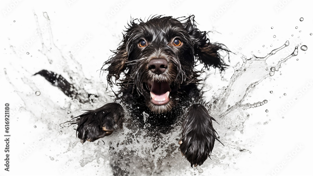dog shakes off water studio photo white background, happiness joy ...