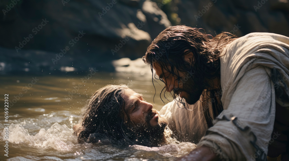 Portrait of Jesus of Nazareth baptized by John the Baptist in the ...