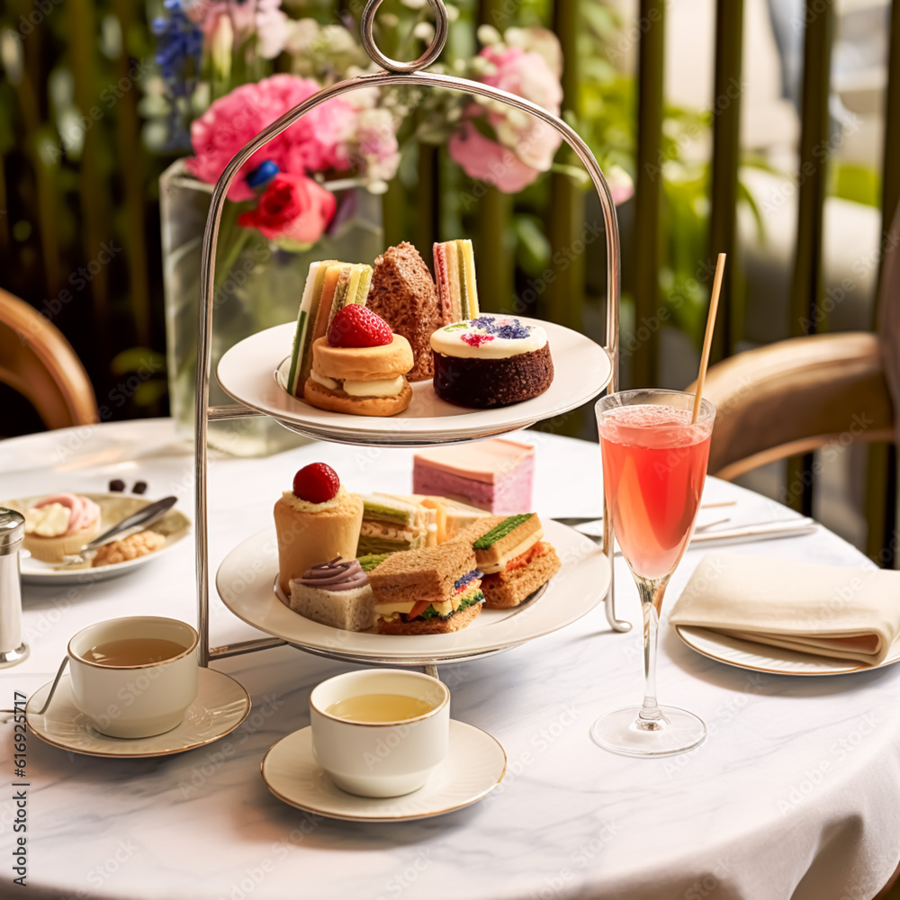 Afternoon tea in the restaurant garden, English tradition and luxury ...