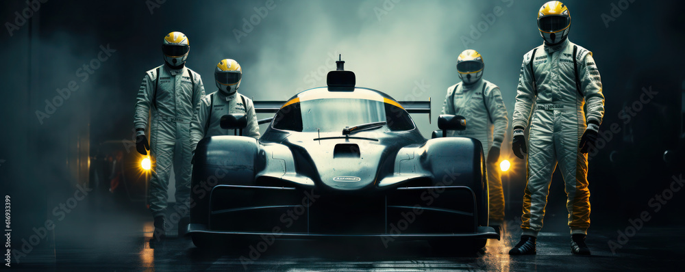 During a pitstop in a car race, a professional pit crew is prepared for ...